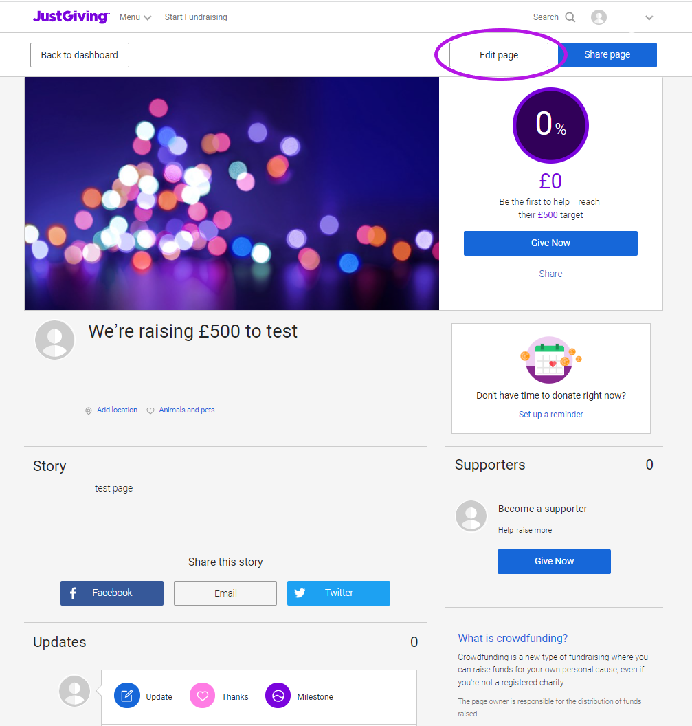 How can I edit my Crowdfunding Page? – JustGiving Help